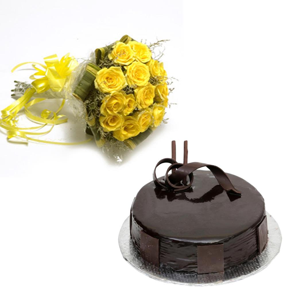 Yellow Roses And Chocolate Eggless Cake | Winni