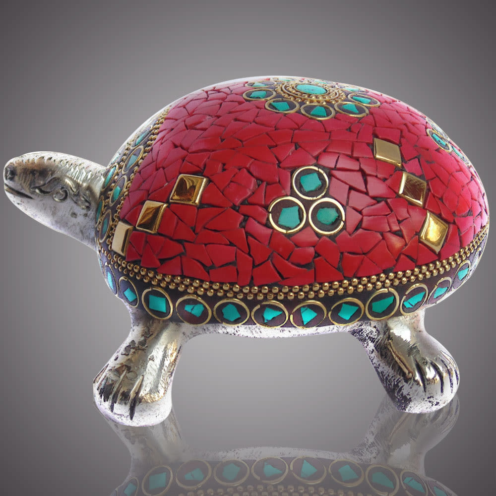 White Metal Tortoise with Stone | Winni