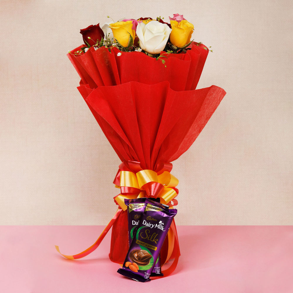 10 Mixed Roses And 2 Silk Chocolates | Winni