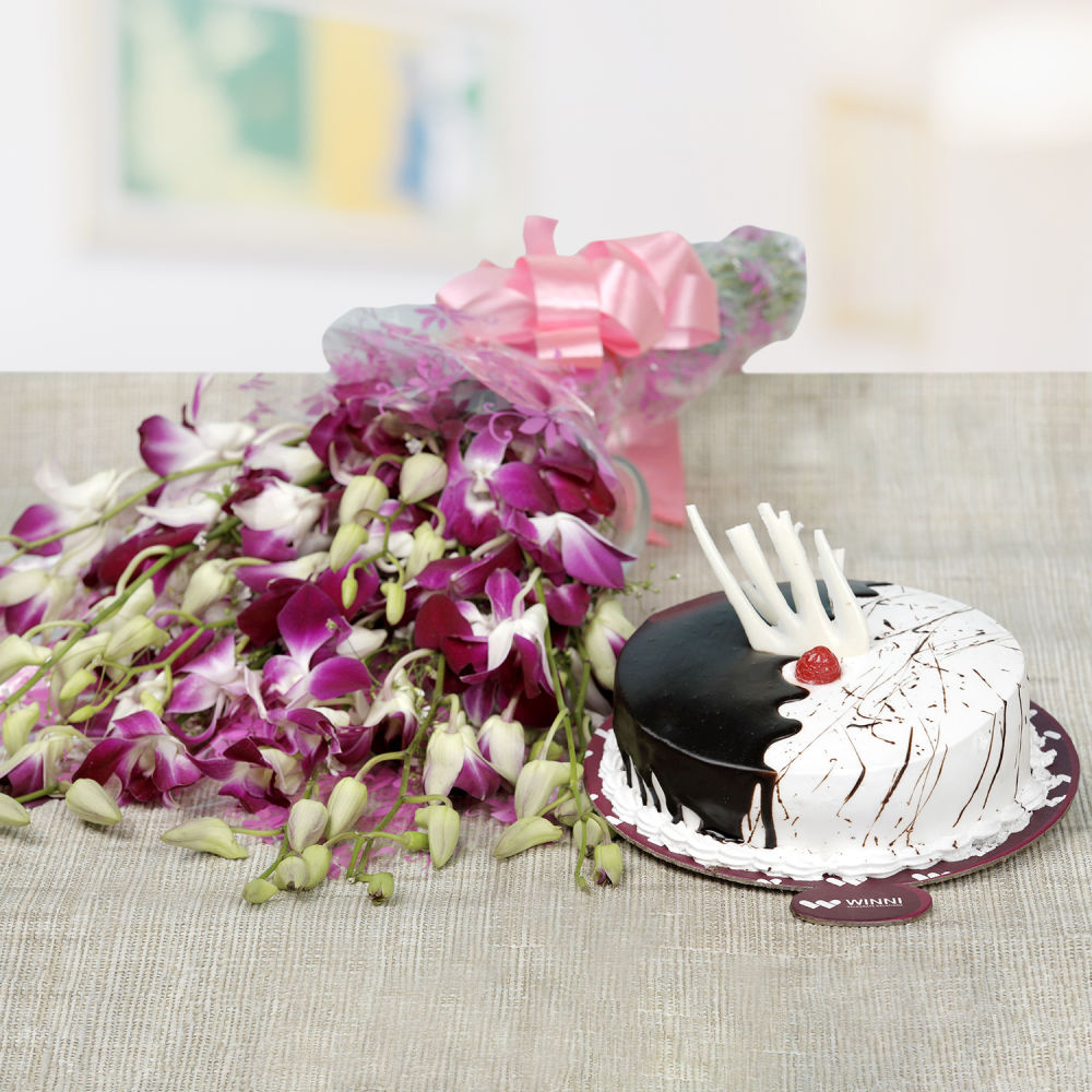 Choco Vanilla Fusion Cake Withorchids | Winni