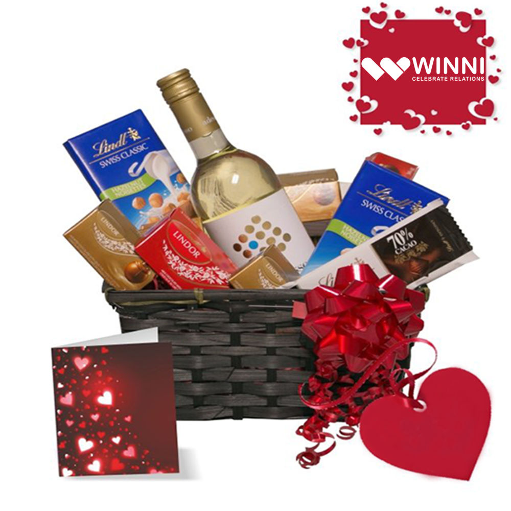 Lindt and White Wine Gift Basket | Winni