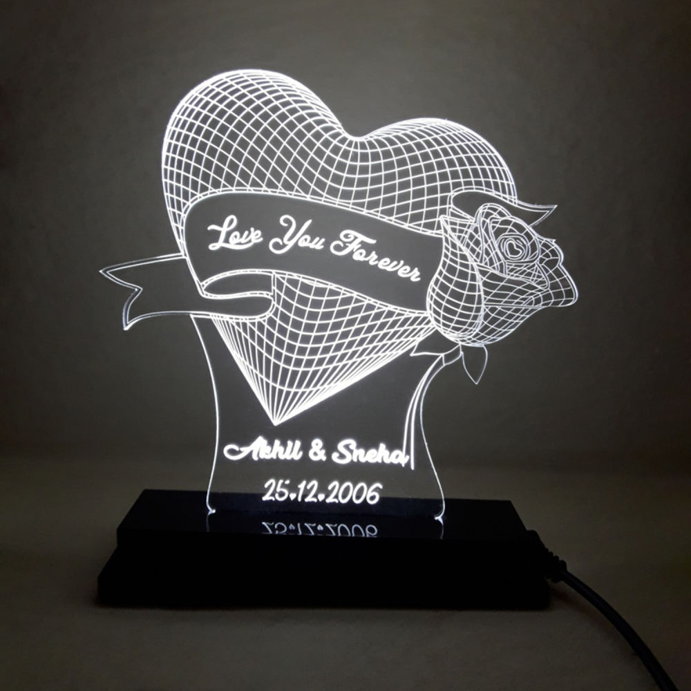 Personalised Rose Heart Led Lamp | Winni