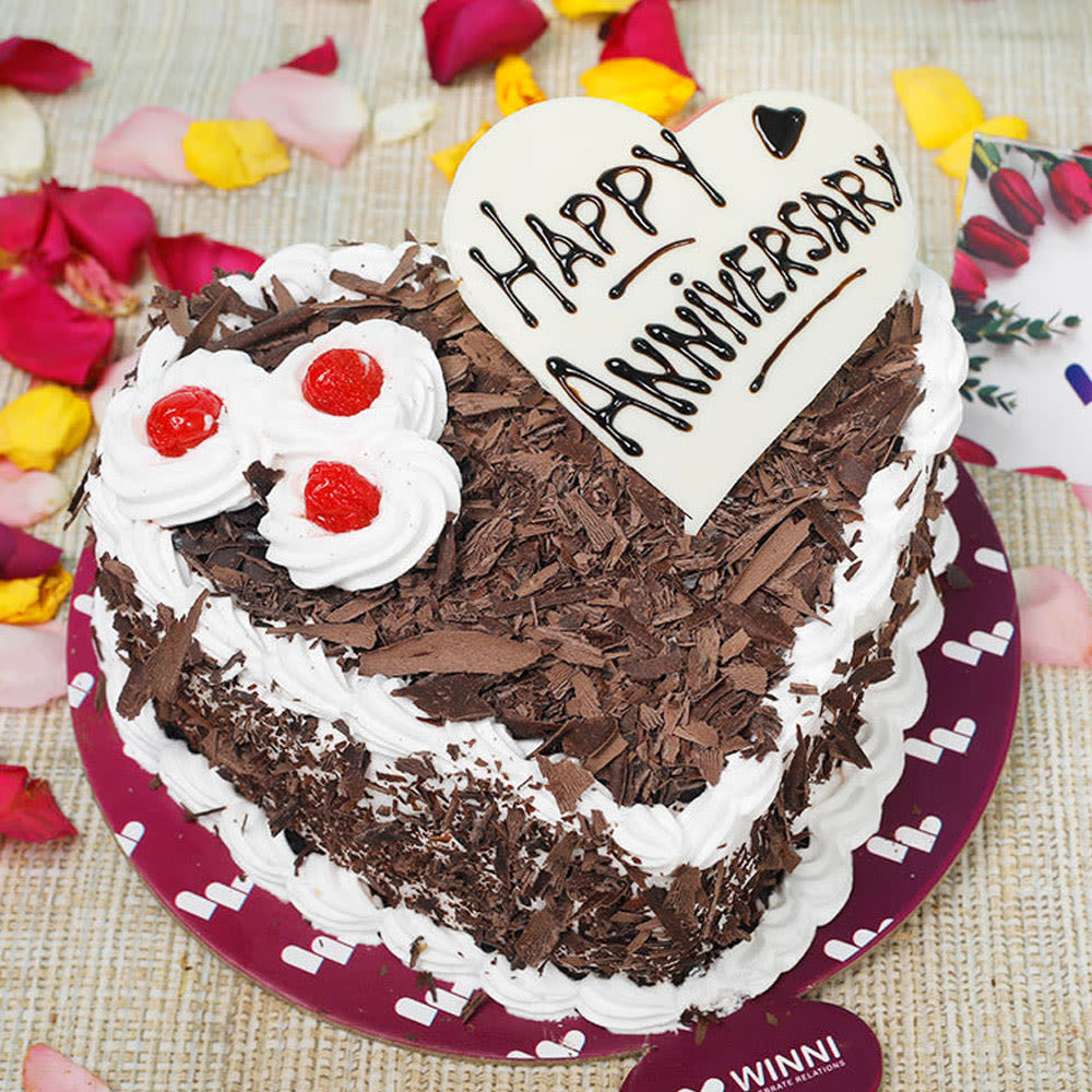 Anniversary Heart Shape Black Forest Cake | Winni