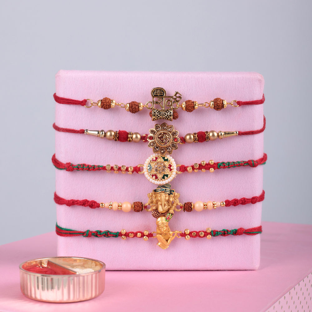 Set Of 5 Gold Divine Rakhi | Winni