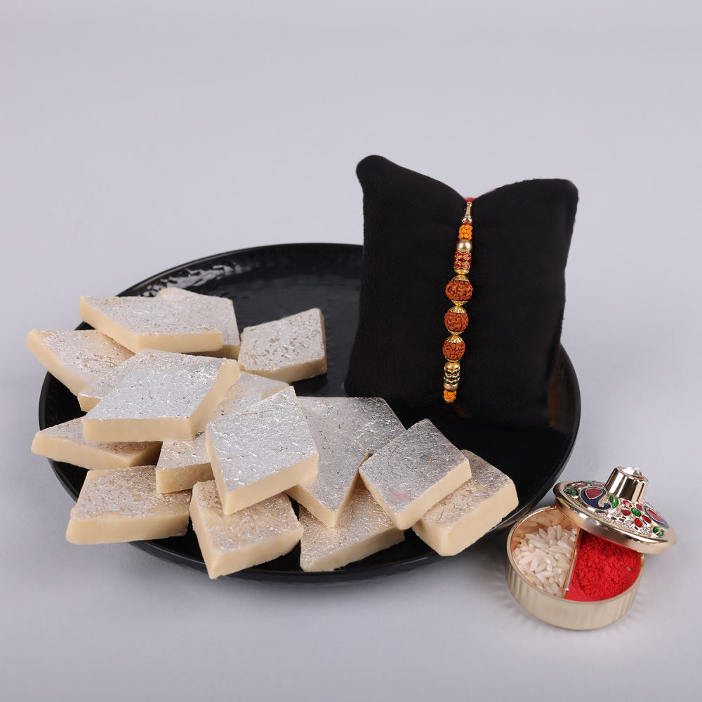 Single Rudraksha Rakhi With Kaju Katli | Winni