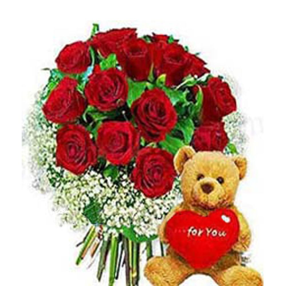 Red Roses And Teddy Bear | Winni