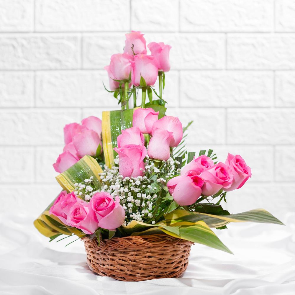 Full Of Emotions Pink Roses Basket | Winni