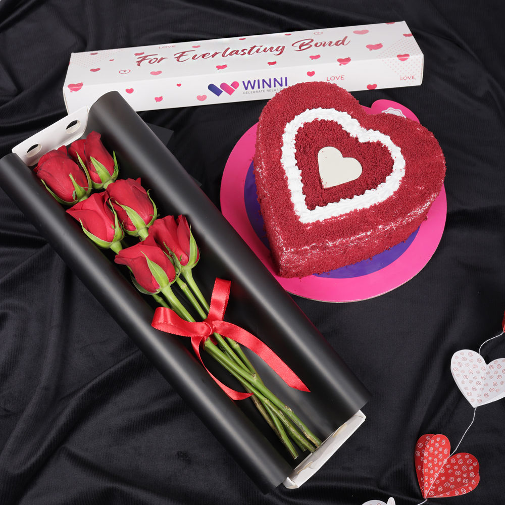 Red Velvet Cake With Red Rose Box | Winni