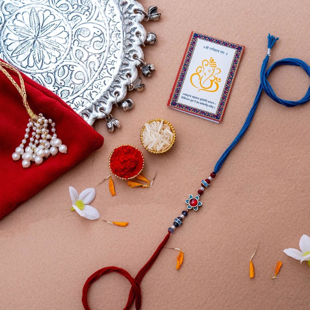 Best Designer Raj Ratna Silver Rakhi With Suede Pouch | Winni