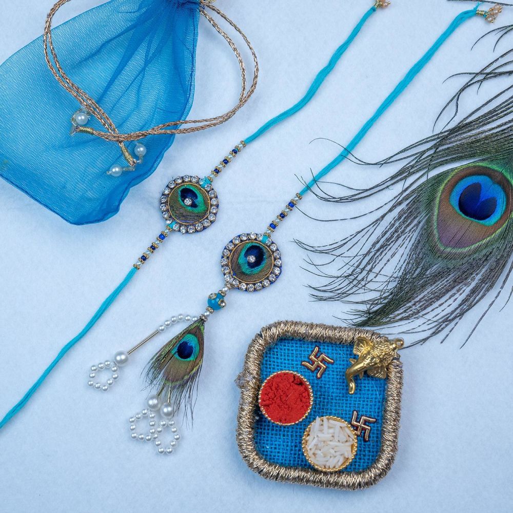 Luxurious Peacock Rakhi With Pearl Drops | Winni