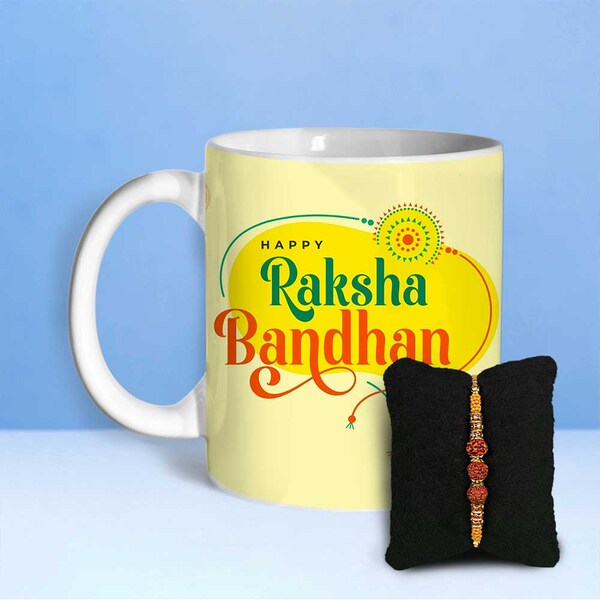Raksha Bandhan Mug With Rudraksha Beads Rakhi | Winni