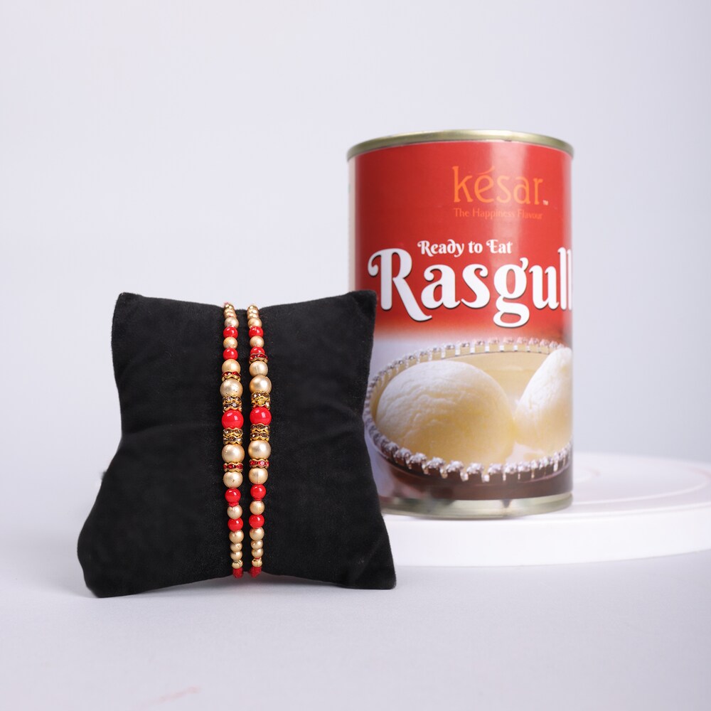 Red & White Pearl Rakhi With Rasgulla | Winni