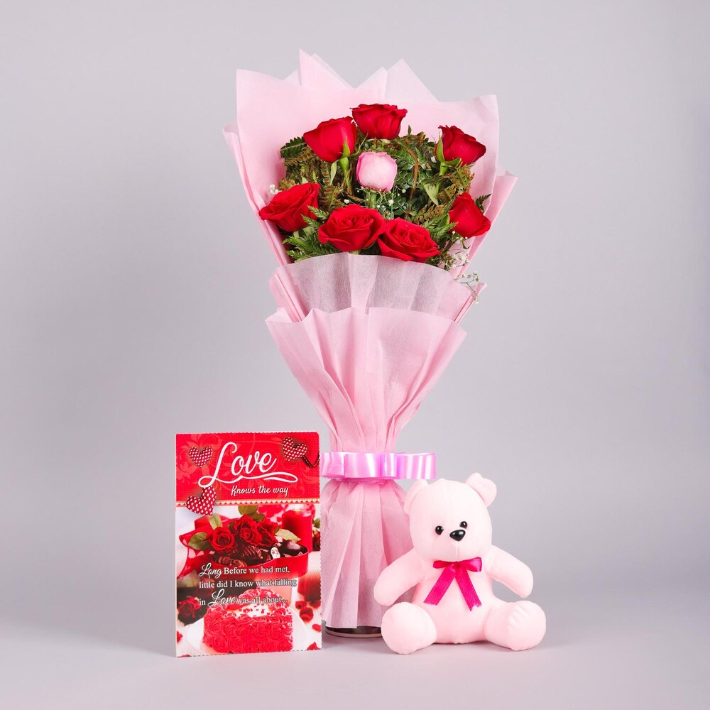 Eternal Love Red Roses Bouquet And Teddy Combo | Winni