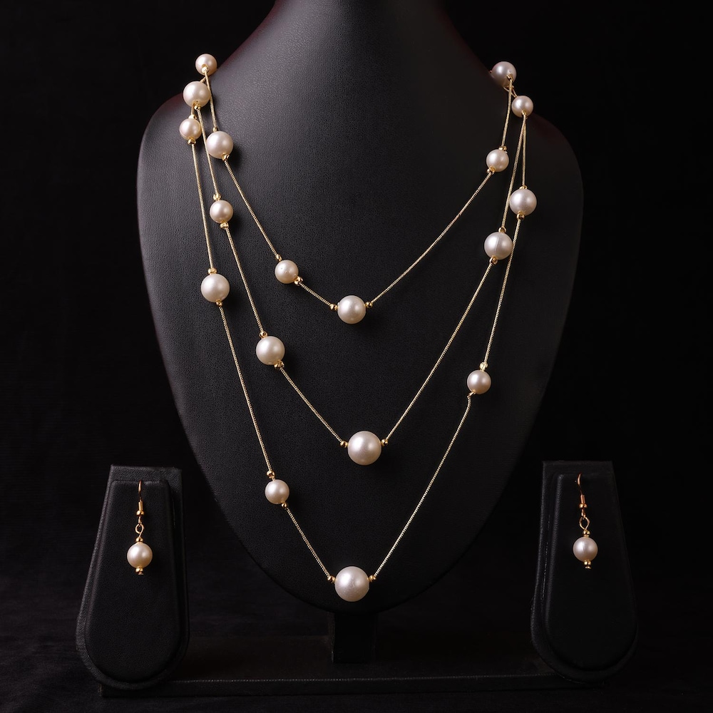 Pearl Layered Necklace Stone Detailed Winni