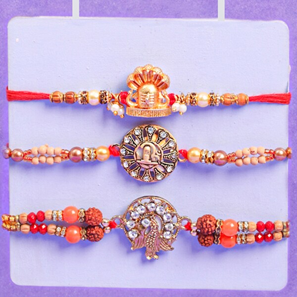 Divine Lord Shiv and Peacock Rakhi Set of 3 | Winni