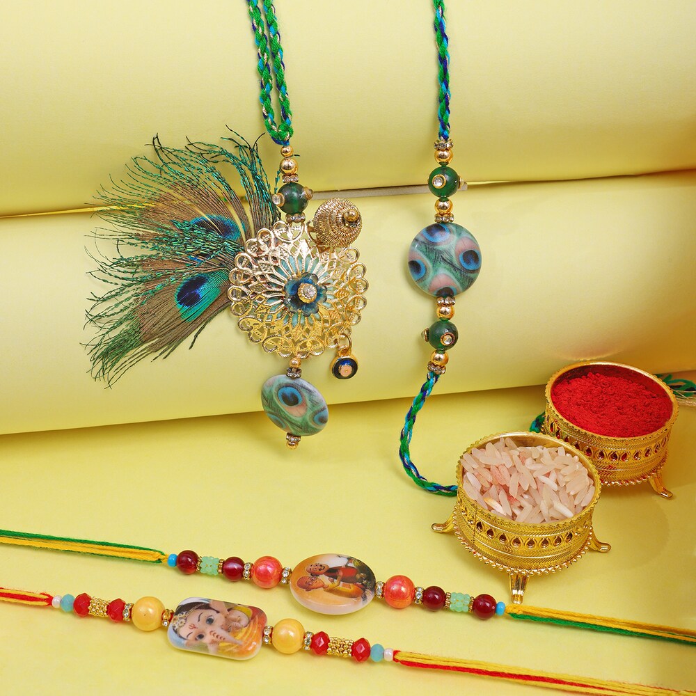 Elegant Peacock Feather Bhaiya Bhabhi Rakhi Winni