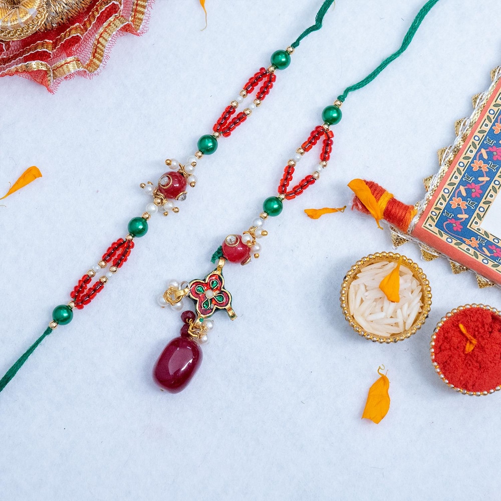 Crimson Kundan Bhaiya Bhabhi Rakhi Set Winni