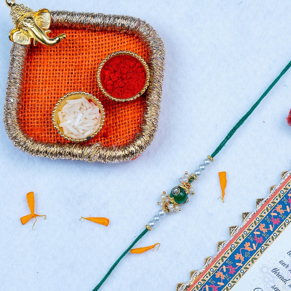 Precious Kundan Pearls Rakhi With Mini Thali | Winni