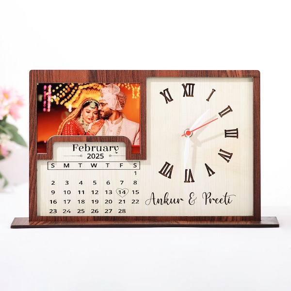 Personalised Valentines Table Clock with Calendar | Winni