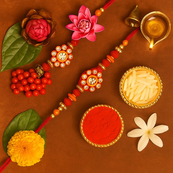 Traditional Red Beaded Rakhi and Lumba Set | Winni